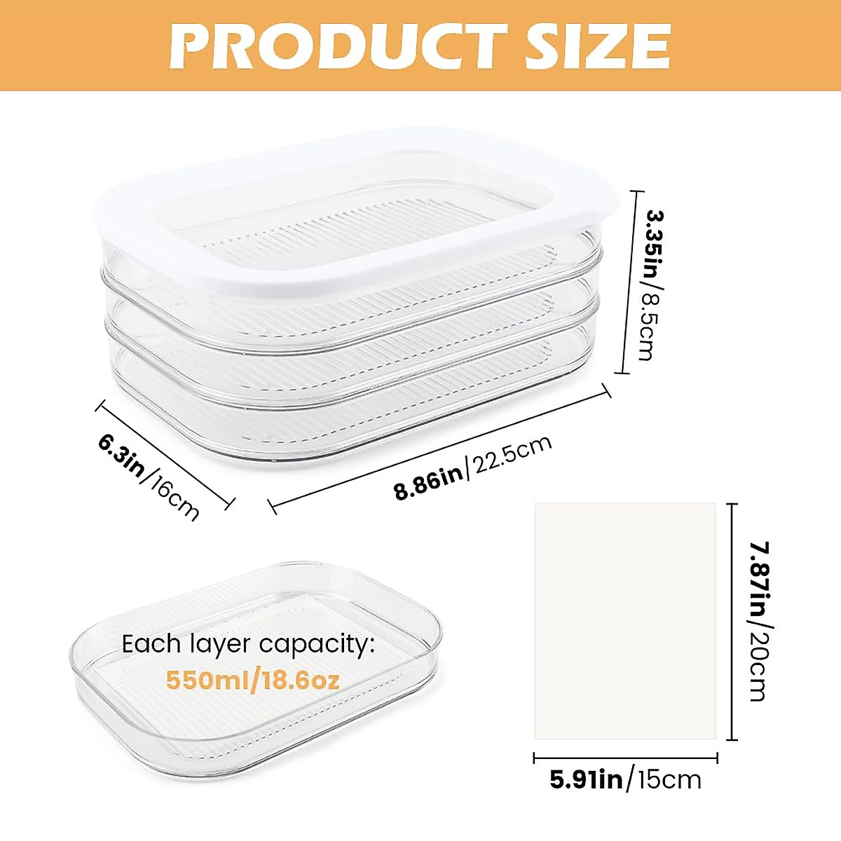 Deli Meat Container for Fridge,Airtight Bacon Lunch Meat Container for Refrigerator, 18.6oz Meal Prep Containers with 50pcs Baking Paper,Stackable Food Storage Boxes with Lid