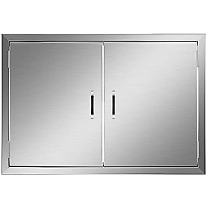 JOMWECL BBQ Access Door, 31W x 21H Inch Grill Double Door, 304 Brushed Stainless Steel Outdoor Kitchen Doors for BBQ Island Grilling Station