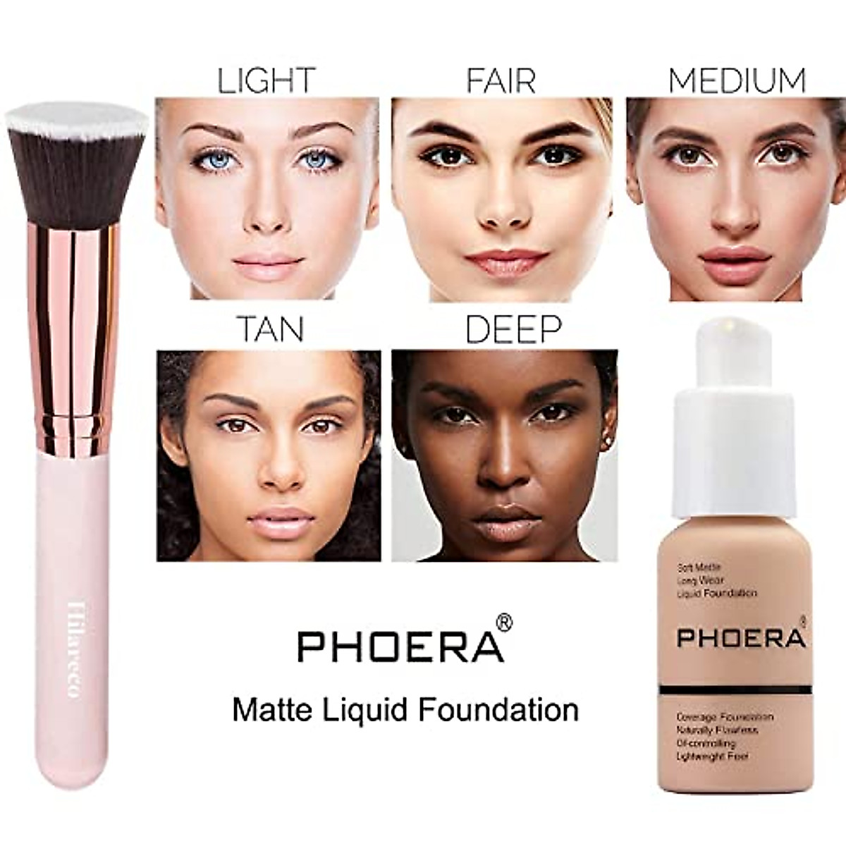 PHOERA Foundation,Full Coverage Foundation,PHOERA Primer,PHOERA Powder,PHOERA Concealer PHOERA Makeup Set, Kabuki Makeup Brushes Foundation Brush Powder Brush,2 Makeup Sponge (104 Buff Beige + 105 Sand）