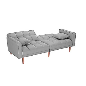 Lambgier Futon Sofa Bed, Mid-Century Modern Convertible Couch Loveseat Sleeper for Small Space (Light Grey)