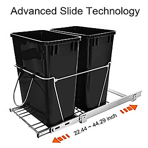 Atposh Double Pull Out Trash Can Under Cabinet, Double 35 Quart Sliding Pull-Out Waste Containers for Kitchen Garbage Trash Can Recycling Bins (Trash Can Not Included), Black