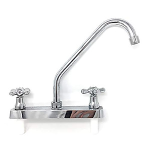 Chromed Surface 8" Two Handle Tall Stainless Steel Spout Kitchen Faucet 8 inch Center Hole [3015P] ADA No Lead, Plastic (POM) Body HI Rise Spout