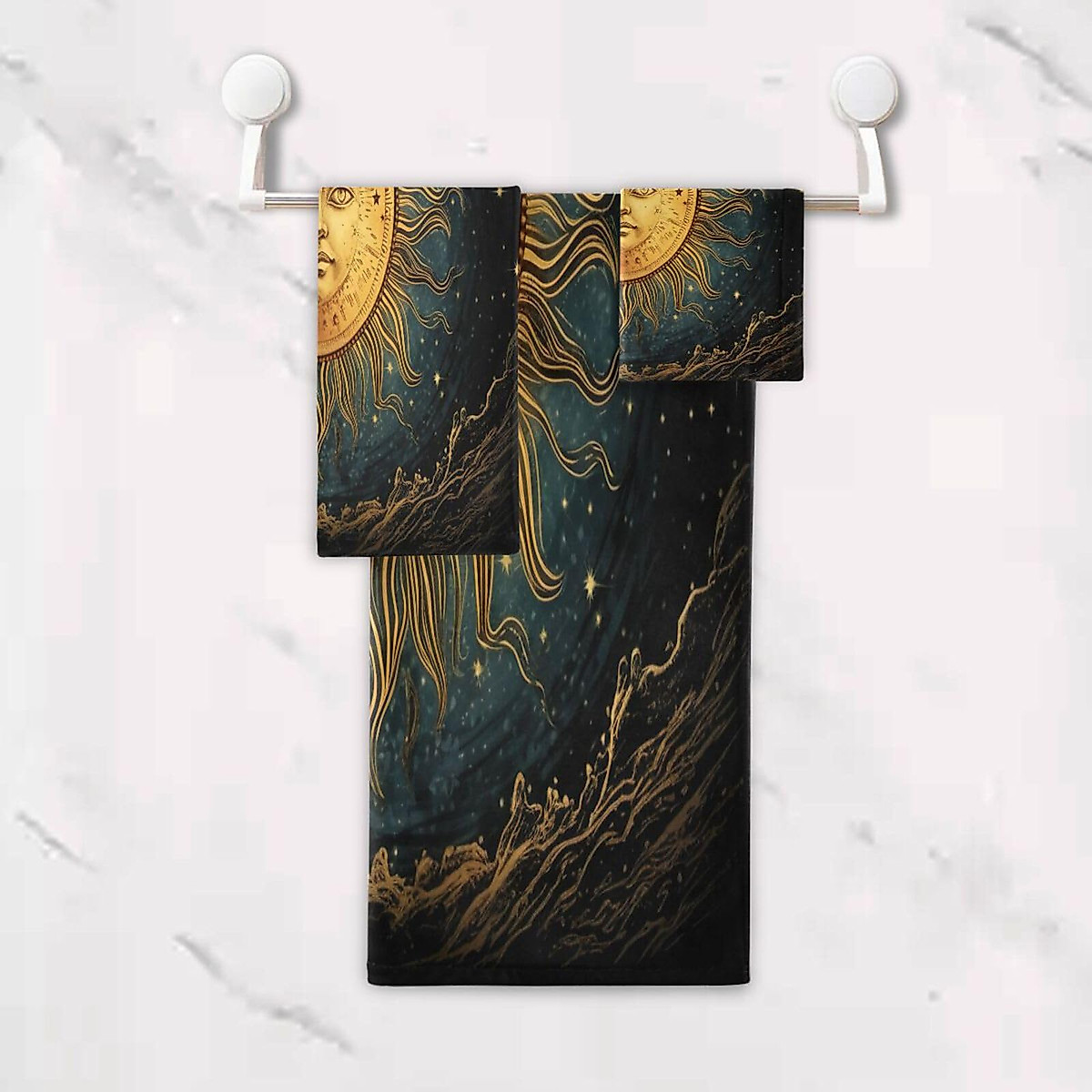 Flradish Sun and Moon Towels 3 Pack Bath Towels for Bathroom Set Soft Cotton Highly Absorbent Lightweight & Quickdry Towel Set 1 Bath Towel,1 Hand Towel,1 Washclothe