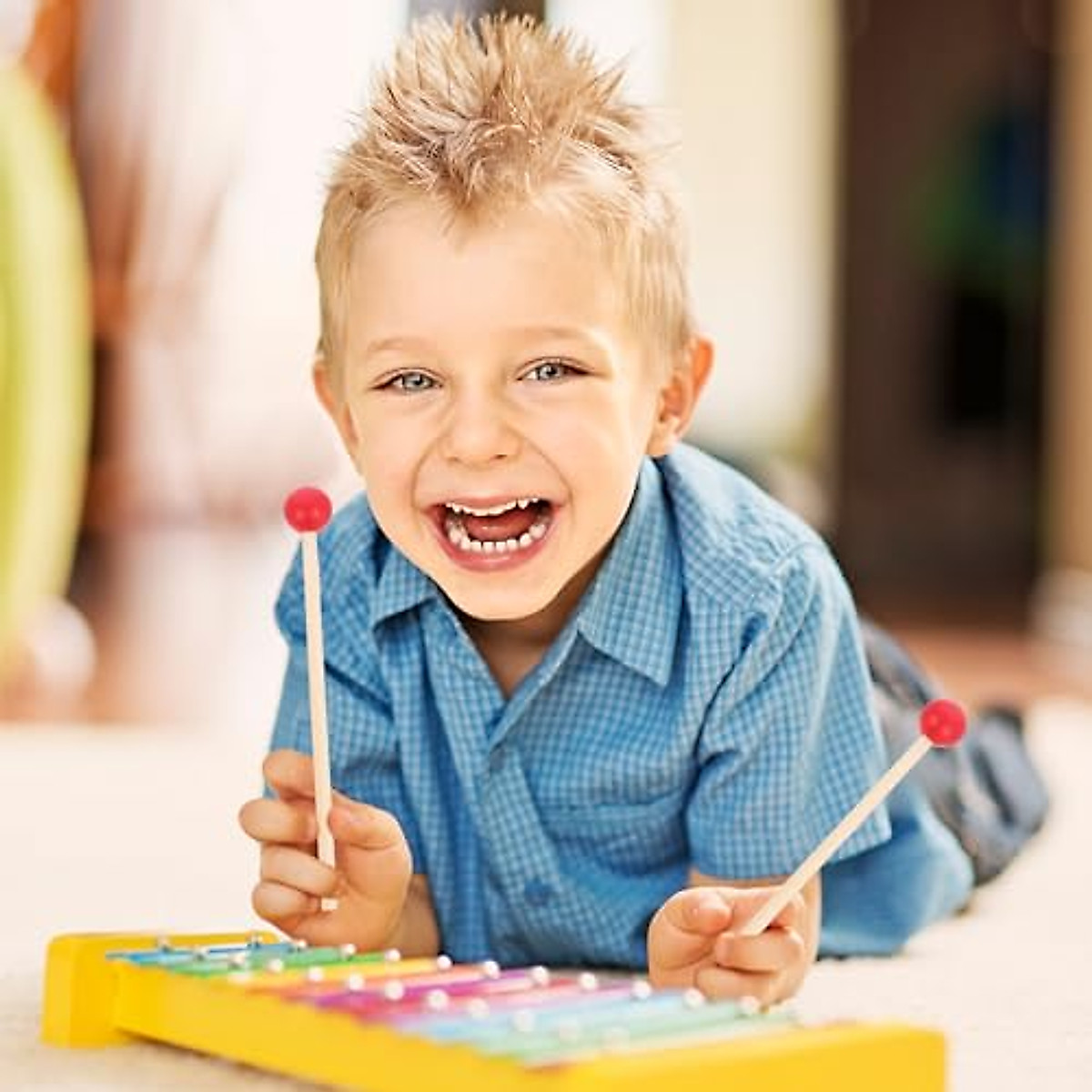 12pcs drum sticks Rubber Mallet Percussion Sticks with Wood Handle Round Head Mallet Music Accessories for Children wooden hammer Kids kids mallets (Red)