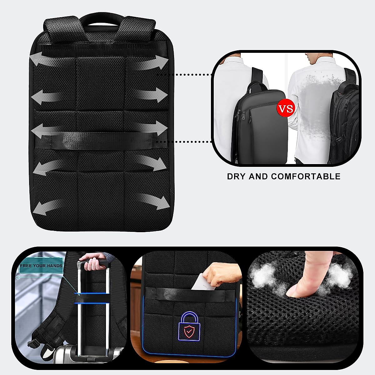 ZINZ Slim and Expandable 15 15.6 16 Inch Laptop Backpack Anti Theft Business Travel Notebook Bag with USB, Multipurpose Large Capacity Daypack College School Bookbag for Men & Women,Deep Black