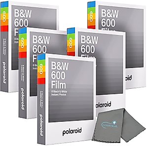 Polaroid Originals Black & White Instant Film, B&W Film for i-Type Cameras 5 Pack Bundle with a Cleaning Cloth