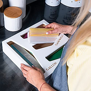 provoom Ziplock Bag Storage Organizer – Ziplock Organizer for Drawer with Grocery Bag Holder – Bamboo Baggie Organizer Compatible with Gallon, Sandwich, Snack, Quart Food Storage Bags(WHITE)