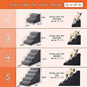 EHEYCIGA Dog Stairs for High Beds, 4-Step Dog Steps for Couch, Pet Stairs for Small Dogs and Cats, High Bed Climbing, Non-Slip Balanced Dog Indoor Step, Grey, 2/3/4/5 Steps