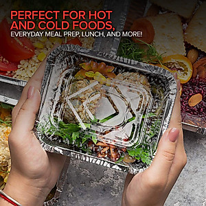 Stock Your Home 1 Lb Small Aluminum Pans with Lids (100 Pack) Foil Pans + Clear Plastic Lids, Disposable Cookware, Takeout Trays with Lids - To Go Disposable Food Containers for Restaurants & Catering