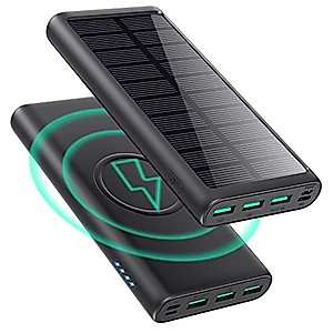5 in 1 Wireless Portable Charger Power Bank,36800mAh 5 Output Dual QC4.0 25W PD USB C Battery Pack,15W Wireless Fast Charging,IP65 Solar Charger Compatible with iPhone14,13,12 Series,Samsung,iPad etc
