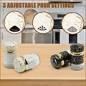 White Glass Salt and Pepper Shakers Set with Adjustable Pour Holes - Stainless Steel Salt Shaker and Pepper Shaker - Farmhouse Salt and Pepper Shaker Set for Himalayan, Kosher Sea Salts & Spices