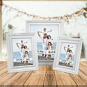 LaVie Home 5x7 Picture Frames (3 Pack, Distressed White Wood Grain) Rustic Photo Frame Set with High Definition Glass for Wall Mount & Table Top Display