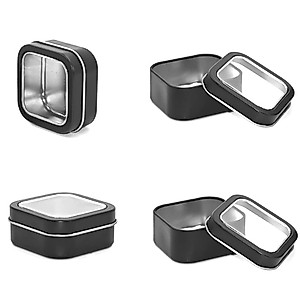 4 Pack Empty Tin Box Containers with Clear Lid Top Window, 2.2x2.2x0.98 Inch, Black Metal Containers Portable Box Small Storage Kit Home Organizer, Black
