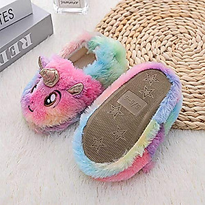 Toddler Boys Girls Fuzzy Slippers Kids Cute Cartoon Unicorn Dinosaur Bunny Shoes Non-Slip Animals Fluffy Plush House Slippers Fur Lined Warm Indoor Bedroom Shoes