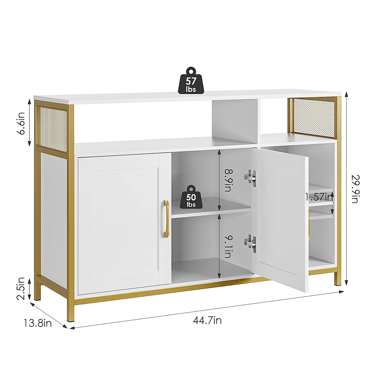 HITHOS Sideboard Buffet Cabinet, Gold Storage Cabinet with Doors and Adjustable Shelves, Modern Coffee Bar Cabinet Accent Cabinet for Kitchen, Dining Room, Living Room, Entryway, Gold/White