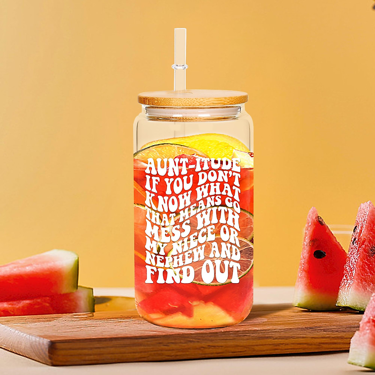 16Oz Glass Jar iced Coffee Cup | Best Aunt Gifts From Niece - Birthday Gifts for Aunt from Nephew - Funny Aunt Christmas Gifts From Niece Nephew - Best Aunt Ever Gifts