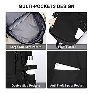 ONXTHIN Backpack For Men Women,Black Bookbag，Lightweight Travel Rucksack Casual Daypack Laptop Backpack fit 15.6" Laptop,Black