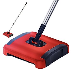 Carpet Sweeper Manual 3 Rolling Brushes Floor Sweeper Carpet Brush with Wheels and Large Waste Bin 43inch Detachable Carpet Cleaner for Pet Hair Dust Debris Floor Sweeper Carpet Sweeper Manu