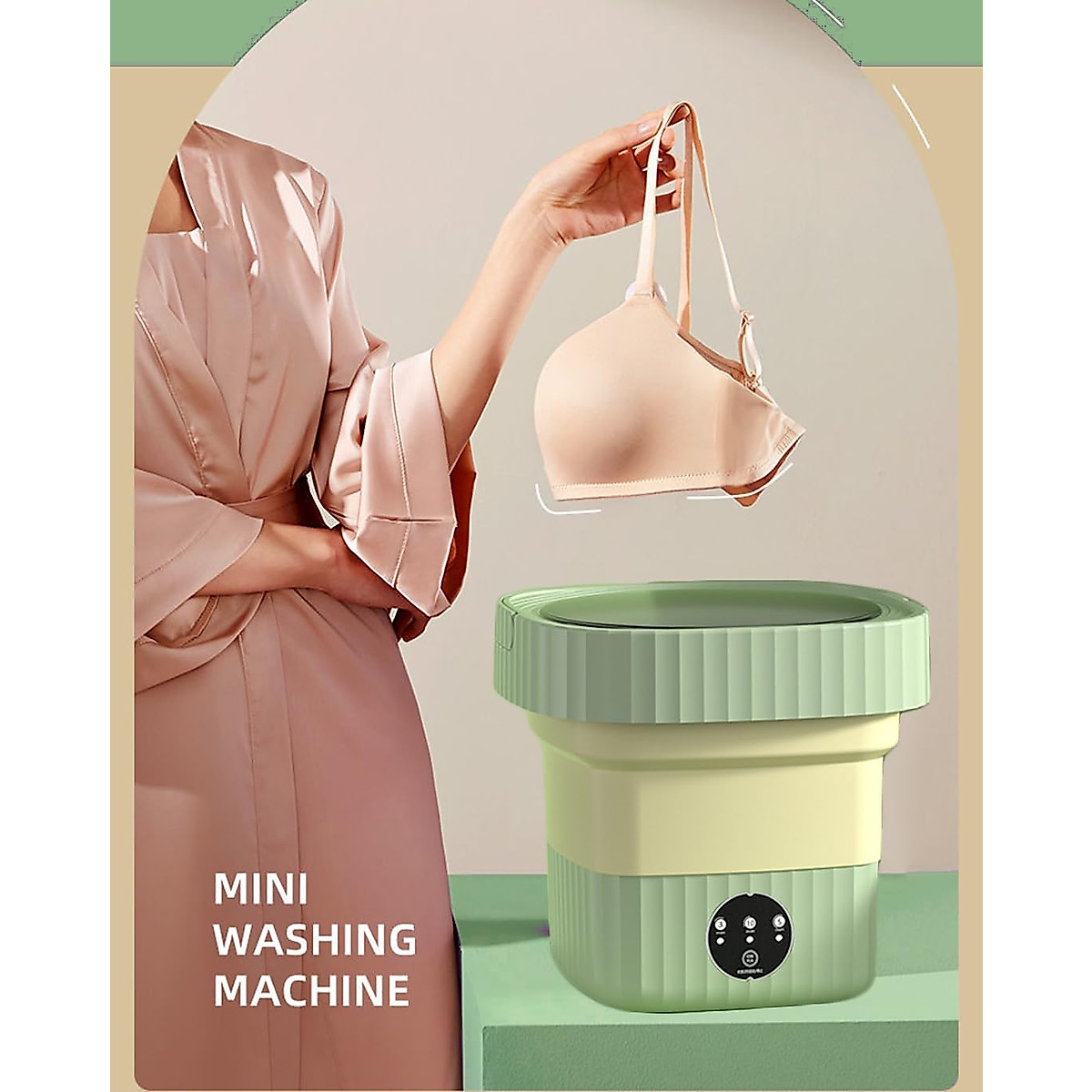 Portable Washing Machine, Foldable Mini Washing Machine, Small Washing Machine for Underwear, Baby Clothes, or Small Items, Suitable for Apartments, Dormitories, Camping, Travel (6 Liters),Green