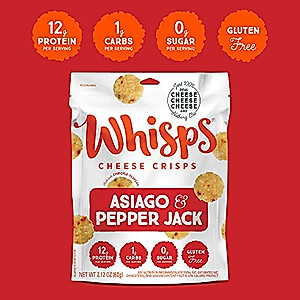 Whisps Cheese Crisps - Parmesan, Asiago, Tomato Basil, BBQ, & Cheddar Cheese Snacks, Keto Snacks, 21-29g of Protein Per Bag, Low Carb, Gluten & Sugar Free, Great Tasting Healthy Snack, All Natural Cheese Crisps - Variety, 2.12 Oz (Pack of 5)