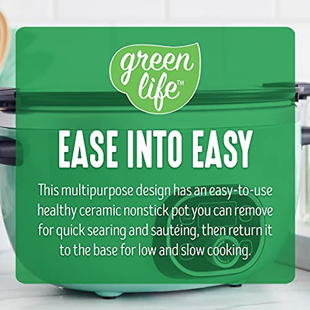 GreenLife Cook Duo Healthy Ceramic Nonstick 6QT Slow Cooker, PFAS-Free, Digital Timer, Dishwasher Safe Parts, Turquoise