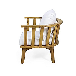 Christopher Knight Home Dean Outdoor Wooden Club Chair with Cushions, White and Teak Finish