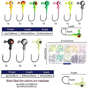 Sumind 100 Pieces Jig Head Jig Ball Fishing Jig Hooks Round Painted Fishing Lures with Plastic Box for Freshwater and Saltwater Fishing