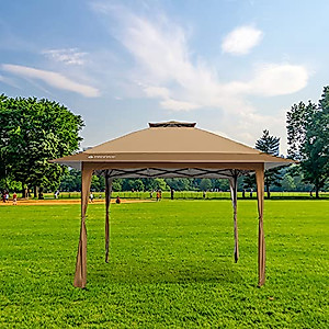 ARROWHEAD OUTDOOR 13’x13’ Pop-Up Canopy & Instant Shelter, 150D Fabric Construction, Adjustable Height, Wheeled Carry Bag, Guide Ropes & Stakes Included, Brown & Tan v2 (New) (KGS0389U)