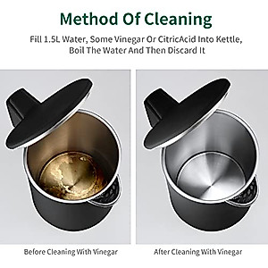 MEISON Electric Kettle, 1.7 L Double Wall Food Grade Stainless Steel Interior Water Boiler, Coffee Pot & Tea Kettle, Auto Shut-Off and Boil-Dry Protection, 1200W, 2 Year Warranty(Black)