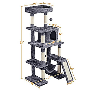Yaheetech Cat Tree Cat Tower, 63 Inches Multi-Level Cat Tree for Indoor Cats, Tall Cat Tree with Sisal-Covered Scratching Posts & Condo, Cat Furniture Activity Center for Cats Kitten