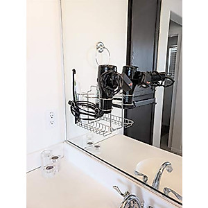 SIMPLELIFE Hair Dryer Holder Wall Mount Curling Iron Flat Iron Organizer, Hidden in Cabinet, NO Scuff Marks,(Improved Design) hairdryer Straightener Hair Brush Home Storage, Suction Cup (Cabinet)