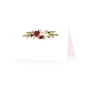 25 Elegant Peonies Floral Tent Table Place Cards For Wedding Thanksgiving Christmas Holiday Easter Catering Buffet Food Sign Paper Name Escort Card Folded Number Seat Assignment Setting