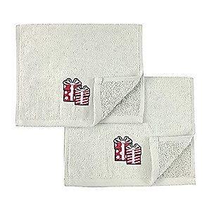 Christmas Fingertip Towel Set: Gnome Present Like Your Present, Grey Hand Towels with Red White Embroidery Jolly Gnome Present, Set of 2