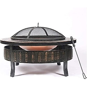 LEAYAN Garden Fire Pit Grill Bowl Grill Barbecue Rack Outdoor Metal Firepit Round Table Backyard Patio Stove Wood Burning Fire Pit with Spark Screen with Cover BBQ Cooking for Camping Backyard