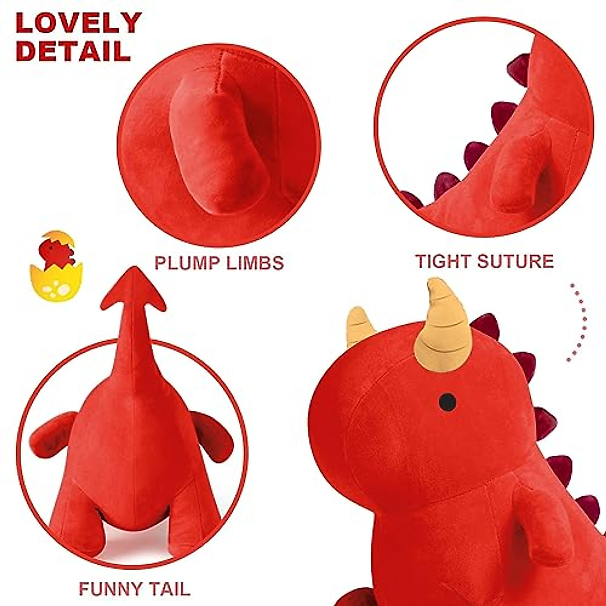 Ditucu Cute Dinosaur Dragon Stuffed Animals Toys Halloween Plush Dolls Soft Dino Plushie Birthday Gifts for Kids Girls Boys Red 12 inch