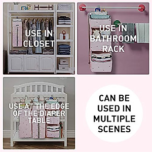 Orzbow 3-in-1 Nursery Organizer and Baby Diaper Caddy | Hanging Diaper Organization Storage for Baby Essentials | Hang on Crib, Changing Table or Wall (Pink)