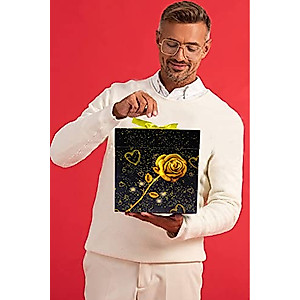 Elephant-package 8" Medium Valentine's Day Golden Rose Love Heart Gift Box with Lid, Ribbon and Paper Filler, Collapsible Gift Box, for Anniversary, Bridesmaid, Girlfriend Gift Wrapping, Presents.