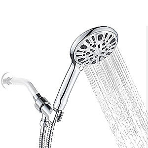 Lychee 9-Setting Modern High Pressure Shower Head with Stainless Steel Hose and Bracket, Chrome Finish