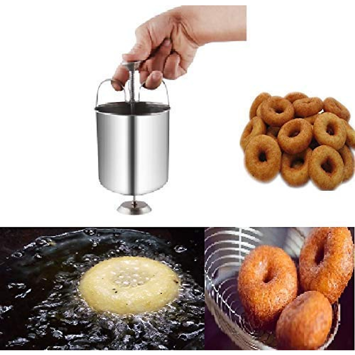Stainless Steel MEDUVADA Maker for Perfectly Shaped & Crispy Medu Vada, Donut Maker Dispenser Medu Vada Mould South Indian Utensils Medu Wada Dispenser