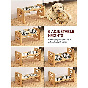 Vantic Elevated Dog Bowls-Adjustable Raised Dog Bowls with Stand for Small Size Dogs and Cats,Durable Bamboo Dog Feeder with 2 Stainless Steel Bowls and Non-Slip Feet