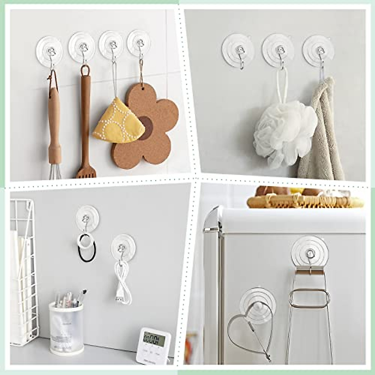 VIS'V 2 Pcs Large Suction Cup Hooks and 10 Pcs Large Suction Cup with Metal Hooks