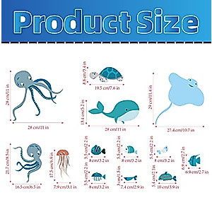 Ocean Fish Wall Decals Under The Sea Wall Decals Stickers with Whale Octopus Stingray Sea Stars Turtle Shells and Sea Kelps for Kids Room Daycare Classroom Playroom