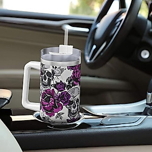 ZHSGNMHH Floral Skull 40oz Tumbler With Handle And Straw Stainless Steel Hot/Cold Travel Coffee Cup With Lid