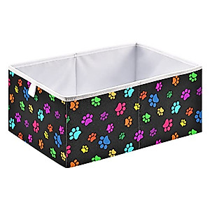Color Paw Prints Storage Baskets for Shelves Foldable Collapsible Storage Box Bins with Fabric Bins Cube Toys Organizers for Pantry Bathroom Baby Cloth Nursery,16 x 11inch