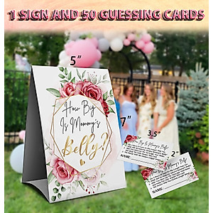 Measure Mommy's Belly Sign, Baby Shower Sign, Measure the Baby Bump How Big is Moms Belly -1 Sign and 50 Guessing Cards(7B)