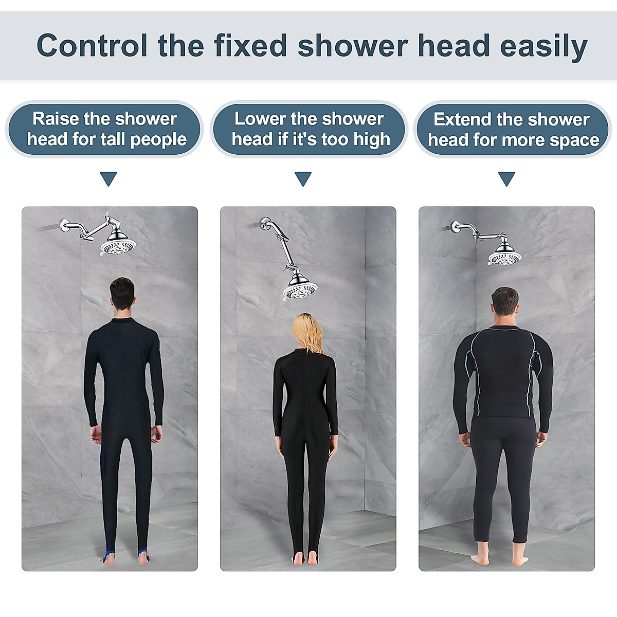 BRIGHT SHOWERS Brass Shower Arm Extender for Rain and Handheld Shower Head, 5 Inch Universal Shower Head Extension Arm, Height & Angle Adjustable, Chrome