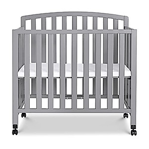 DaVinci Dylan Folding Portable 3-in-1 Convertible Mini Crib and Twin Bed in Grey, Greenguard Gold Certified
