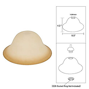 Giluta Floor Lamp Glass Shade Replacement Globe -Fitting Opening 1.625" Elegant Style Small Light Fixture Shade, Height: 4.13 inch (105mm), Width: 9.45 inch (240mm). Lipless