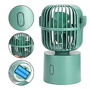 USB Desk Fan, 3 Speeds Adjustable Portable Cute Cactus Desktop Table Fan Two Ways Charging Wide-Angle Shaking Head Mini Personal Cooling Fan for Home, Office, Car, Desktop Decoration(Green)