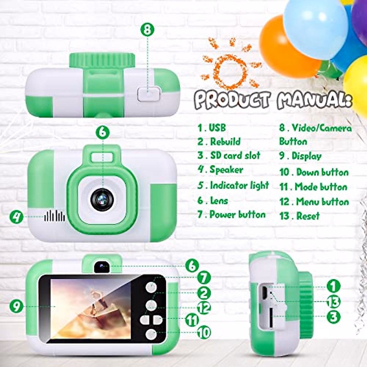 SunChen Kids Camera for Girls Boys 3-10 Years,Children Digital Camera Christmas Birthday Gifts for Boys and Girls,2.4 Inch 1080p Dual Lens Kid Video Camera Toys (32G) -Green